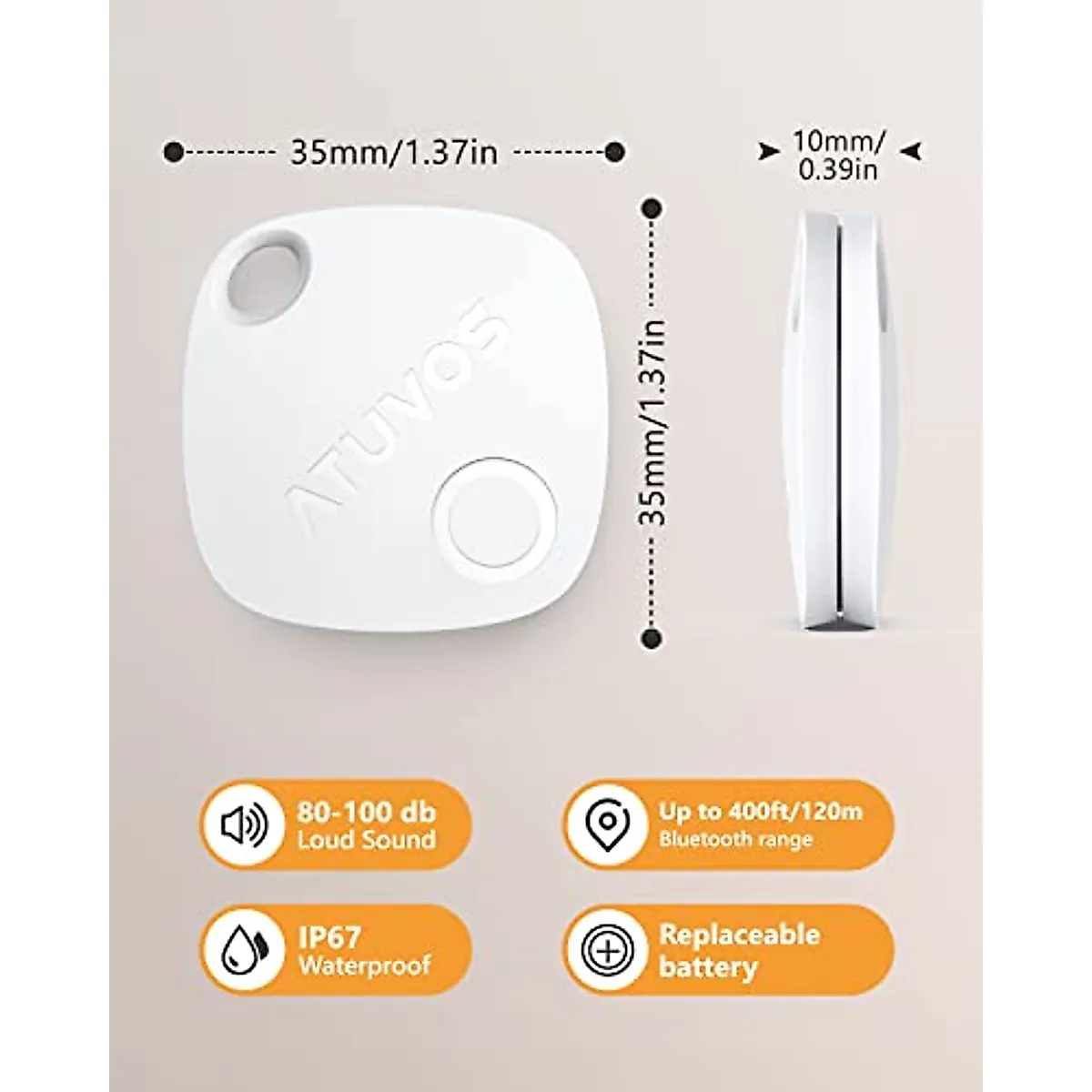 ATUVOS Luggage Tracker, Key Finder, Smart Bluetooth Tracker Pairs with Apple Find My (iOS Only), Item Locator for Bags, Wallets, Keys, Waterproof IP67, Anti-Lost 4 Pack