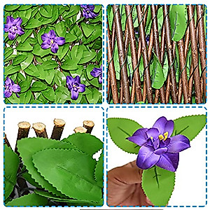 Sumery Expandable Fence Privacy Screen for Balcony Patio Outdoor,Decorative Faux Ivy Fencing Panel,Artificial Hedges (Single Sided Leaves) (1, Green-Flowers)