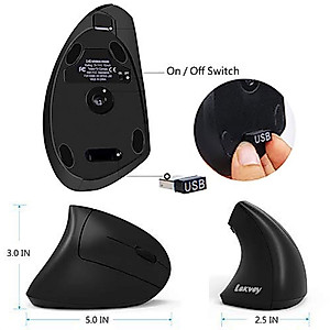 Ergonomic Mouse, Vertical Wireless Mouse - LEKVEY Rechargeable 2.4GHz Optical Vertical Mice : 3 Adjustable DPI 800/1200/1600 Levels 6 Buttons, for Laptop, PC, Computer, Desktop, Notebook etc, Black
