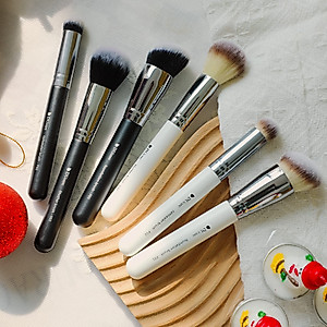 DUcare Makeup Brushes 3Pcs Foundation Contour Brush& Concealer Brush& Blusher Brush Face Kabuki Blush Bronzer Travel Buffing Stippling Contour Liquid Blending Makeup brush set White