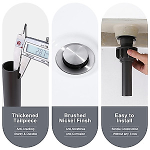 ALEASHA Bathroom Sink Drain with Overflow Vessel Sink Stopper,Pop Up Drain for Bathroom Sink Pop Up Drain Stopper for Hair Catcher,Brushed Nickel