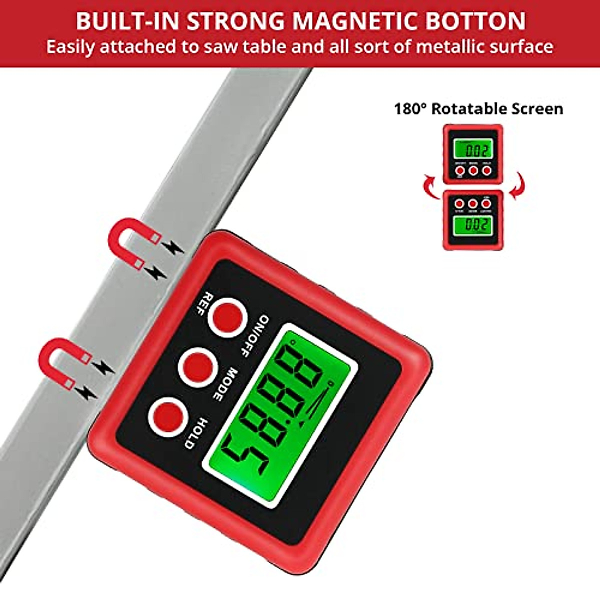 JUSTOOL Digital Angle Gauge Digital Inclinometer Level Box LCD Backlight Angle Finder Tool with Data Hold and Magnet Base Backlight for Carpentry, Building, Masonry, and Automobile