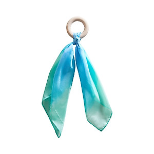 Sarah's Silks Silk and Wood Baby Teether Toy for Babies 3 Months and Older - Sea