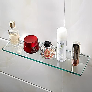 APROTOSS 16 inch Glass Shelf for Bathroom with Heavy Duty Brackets White , Glass Floating Shelf Brackets-Stainless Steel Die Metal - Cast Accessories , Wall Mounted Clear Glass Bathroom Shelf