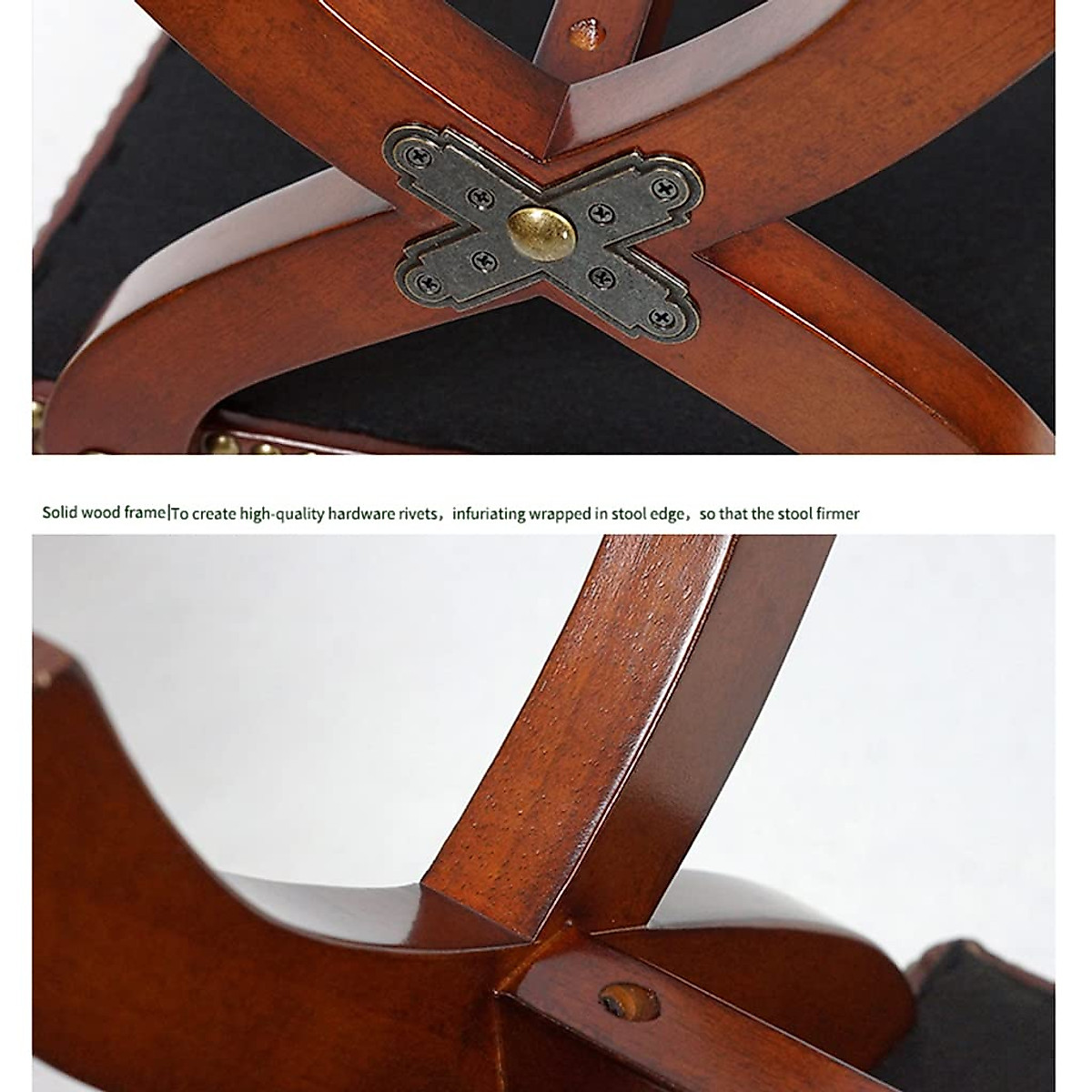 CYYTLFSD Leather Footrest Wood Ottoman,Rustic Foot Stools Ottoman Seat, Wood Footstool,Rectangle Footrest Small Ottoman for Living Room Bedroom (Black)