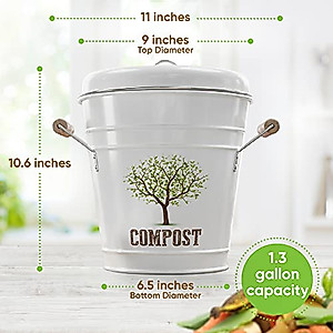 Third Rock - 1.3 Gallon Traditional Kitchen Compost Bin - White - with 3 Years Supply of Charcoal Filter Replacements