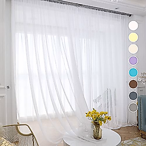 ABCHOME White Sheer Curtains 84 Inches Long 2 Panels,Rod Pocket Voile Semi Sheer Window Curtains for Kitchen, Bedroom and Living Room(White, 52 W x 84 L)