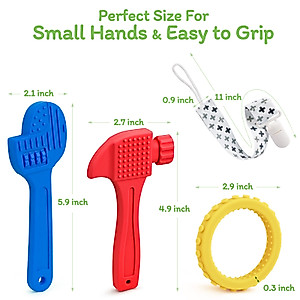 AgoKud Teething Toys for 1 Year Old Babies (3 Pack), Baby Chew Toys Teething with Pacifier Clips, Frozen Teething Toys for Babies, BPA Free, Food Grade Silicone, Easy to Hold Design