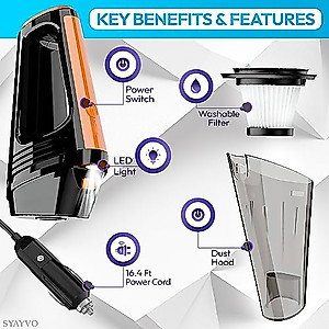 Portable Car Vacuum Cleaner High Power - 8000PA/100W/DC12V, 16.4Ft Cordless Handheld Vacuum with LED Light - Car Detailing Kit Interior Cleaner Wet Dry Vacuum Cleaner Cordless Men Car Accessories