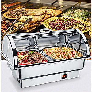 Stainless Steel Chafing Dishes 9L Buffet Server and Warmers Catering Food Warmers with 90° Half Clamshell for Parties Buffets Banquets - Adjustable (Full Size)