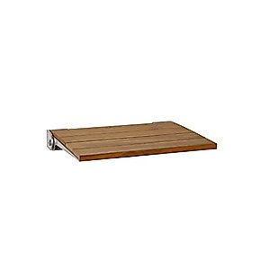 Seachrome Slimline Natural Teak Wood Wall Mount Folding Shower Seat Bench with Silver Frame