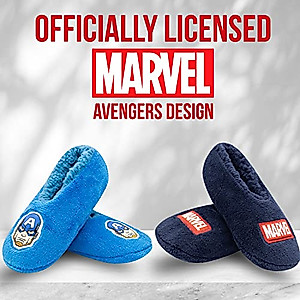Marvel Socks and House Slippers, Captain America Fuzzy Baba House Slipper Socks for Kids, Grippers, 2-Pack Kids Fuzzy Socks