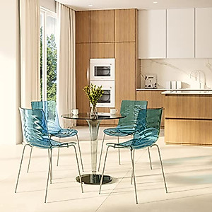 LeisureMod Astor Modern Dining Chair (Set of 4), Plastic, Transparent Blue