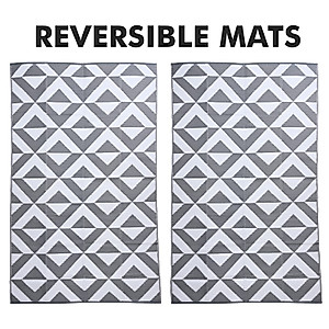 NAQSH Outdoor Indoor Plastic Rug with Loops - Foldable Reversible Outdoors Waterproof and Washable Patios Garden Decor (Geometry Grey, 3 x 5 ft)