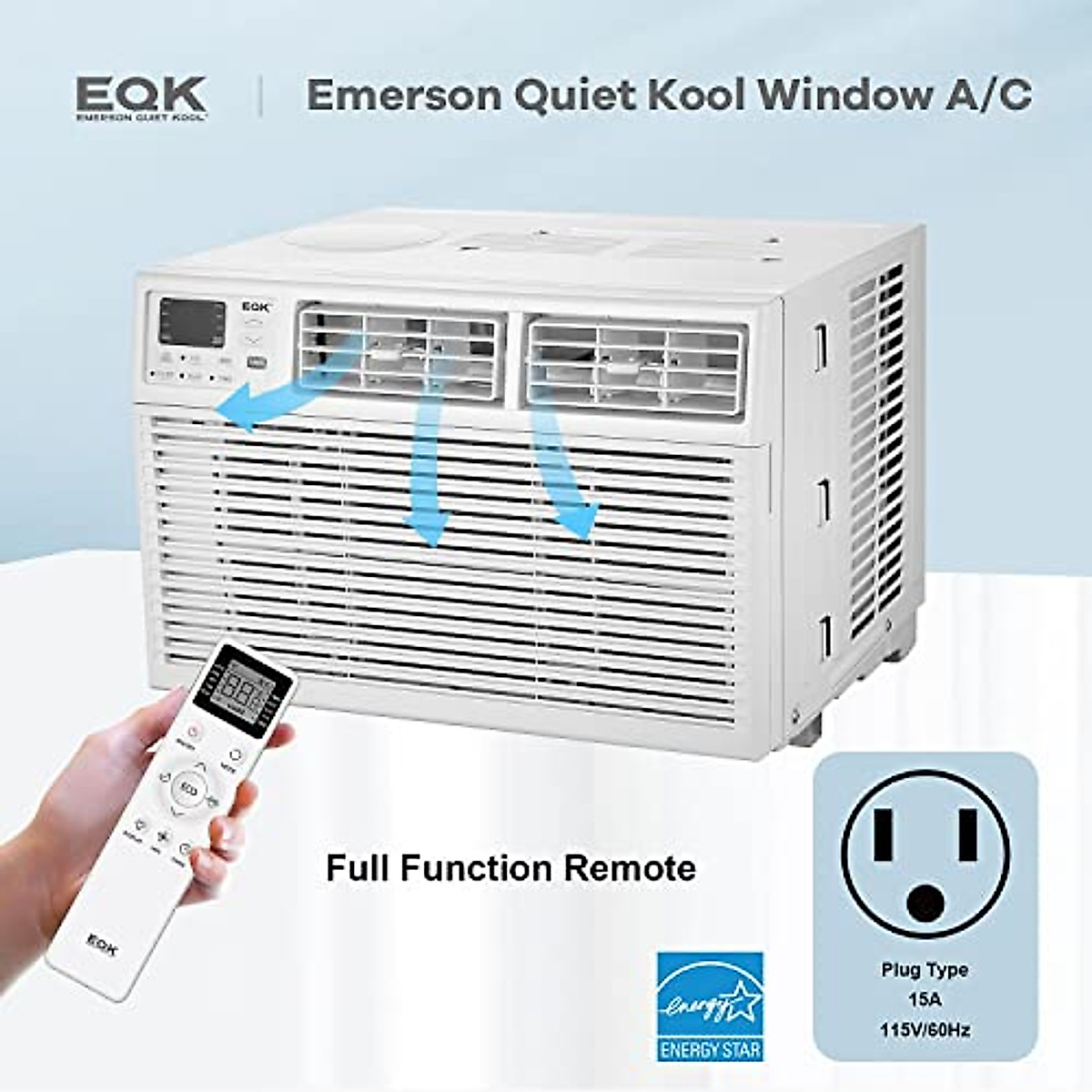 Emerson Quiet Kool 15,000 BTU 115V Window Air Conditioner with Remote Control, Cools Rooms up to 700 Sq.Ft. with 24H Timer, 3-Speeds, Quiet Operation and Auto-Restart