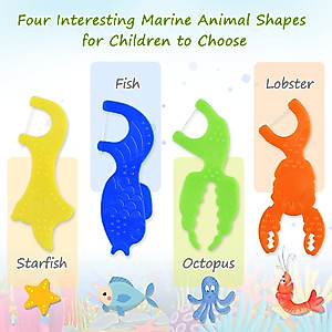 Dacon Kids Flossers, Kids Dental Floss Picks Without Fluoride, Unflavored, 4 Colors Ocean Animals Shaped Makes Flossing Fun, 50 Count (Pack of 4)