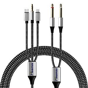 Meamaz 4.26FT MFi Certified Lightning to 1/4 Inch Audio Adapter Cable, Within 1/4 to USB C, AUX to TS Adapter, 3-in-1 Stereo 1/4 Cable for Headphone AMP(Compatible with iPhone)