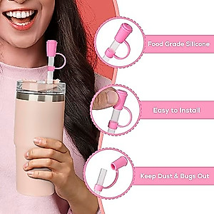 [12 Pack] Straw Cover Cap 10MM for Stanley Cup Adventure Quencher 40oz, Reusable Silicone Stopper tips for Stanley Tumbler 30oz, 20oz,12oz Accessories, Fits 10mm/0.4 inch Drinking Straws (Tumbler)