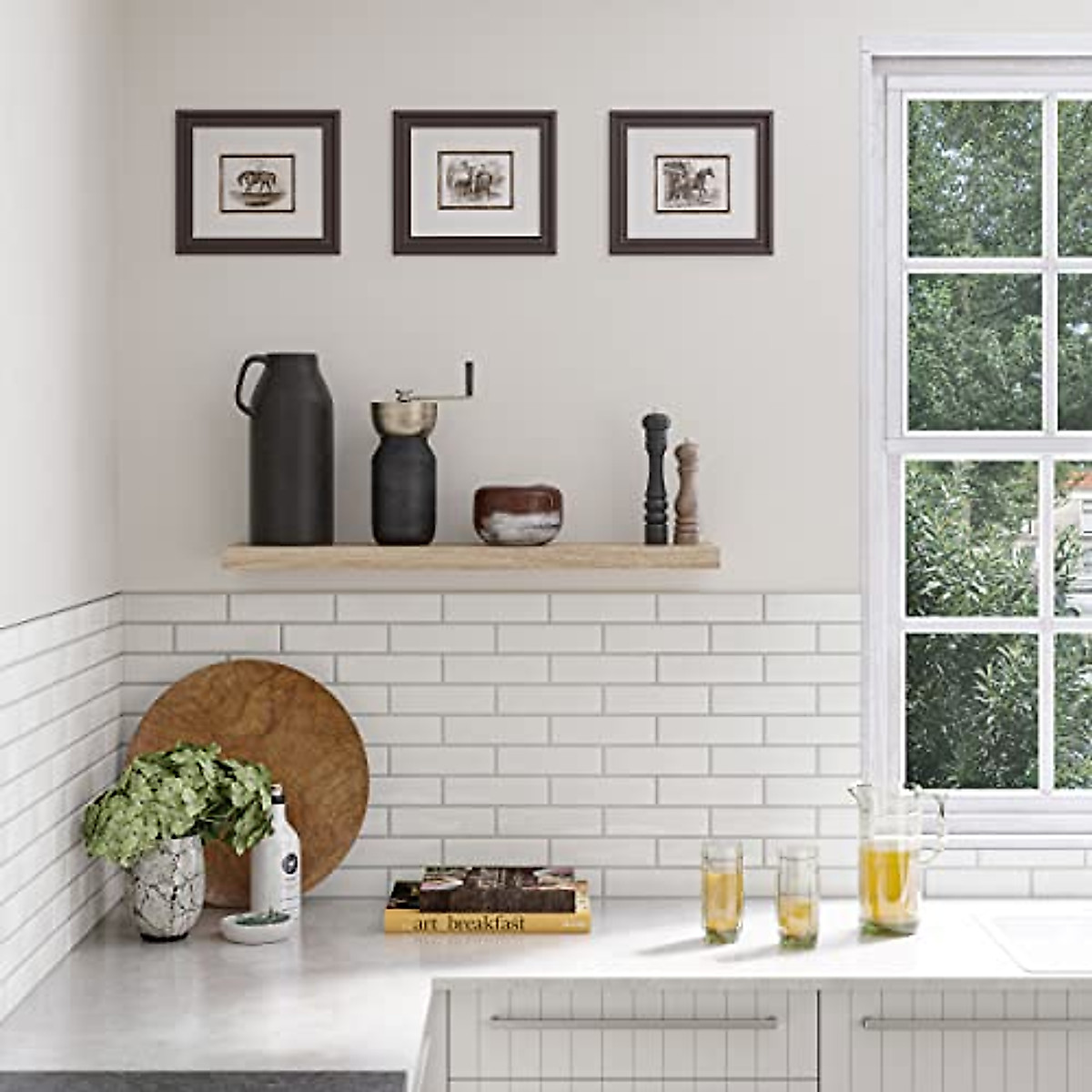 Ballucci Floating Shelf Extra Wide, 35.5" Wood Wall Mount Ledge with Invisible Bracket for Living Room, Bathroom, Kitchen, Nursery, 8" Deep, Oak Finish