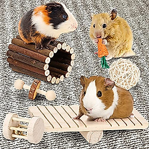 BBjinronjy Hamster Chew Toys Set Small Animal Molar Toys Teeth Care Wooden Accessories for Guinea Pigs,Chinchillas,Gerbils,Mice,Rats,Mouse Rodents Toy Swing Seesaw Bridge (Wood)