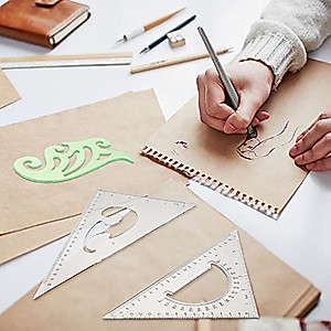 5 Pieces Drafting Tools Plastic Transparent Rulers Drawing Ruler 12 Inch T-Square 180 Degree Protractor, 2 Triangles and a French Curve for Students and Engineering Drawing