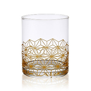 Mikasa Art Deco Set of 4 Double Old Fashioned Whiskey Glasses, 4 Count (Pack of 1), Gold