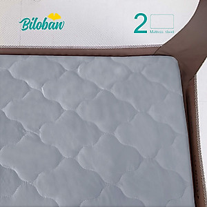 Pack n Play Sheets Quilted, Waterproof Pack and Play Mattress Pad/ Protector Fits for Graco & Baby Trend & Dream On Me & Pamo Babe, Playard Sheets 39" X 27" for Baby Mini Crib/ Pack n Play Mattress