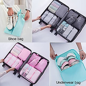 8pcs Compression Packing Cubes for Suitcases + 4pcs Compression Vacuum Storage Bags + Travel Dispenser Bottles Set, Luggage Packing Organizers Travel Accessories (pink)