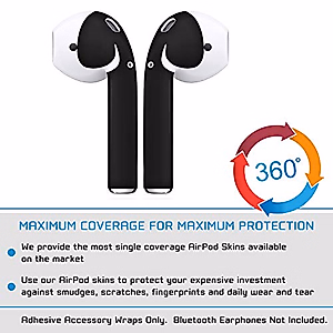 AirPod Skins Protective Wraps | Easy Install | Customize and Protect | Free Lifetime Replacements | Max Coverage | Compatible with Apple AirPods Accessories (Matte Black)