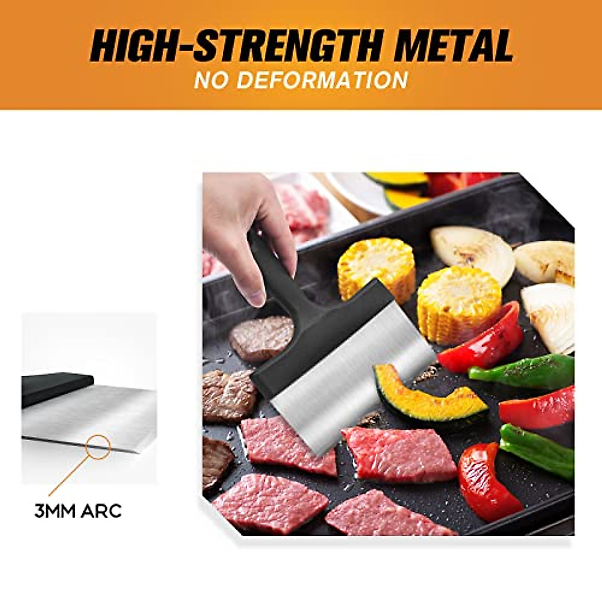 Heavy Duty Grill Scraper Stainless Steel Griddle Scraper with 5" Handle,Sturdy Food Scraper Tool Kitchen for Blackstone Grill Accessories,Outdoor Barbecue Turners Tools