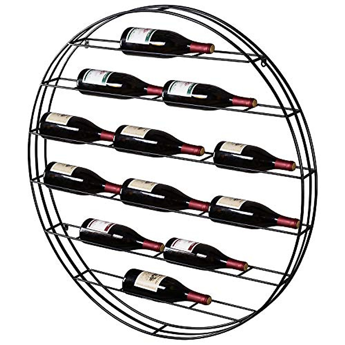 MyGift 12 Bottle Modern Black Metal Round Wall Mounted Wine Display Rack