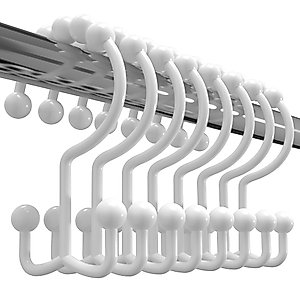 Utopia Bedding Double Glide Roller Shower Curtain Hooks, Double Sided Rings, Rust Proof Shower Curtain Hooks, White