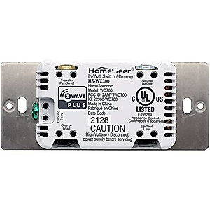 HomeSeer HS-WX300 Z-Wave Plus Smart Dimmer & Switch w/RGB LED indicators, Multi-Tap Automation Triggers | No Neutral Required | Built-in Repeater | Works with Alexa, Google Home & IFTTT | Hub Required