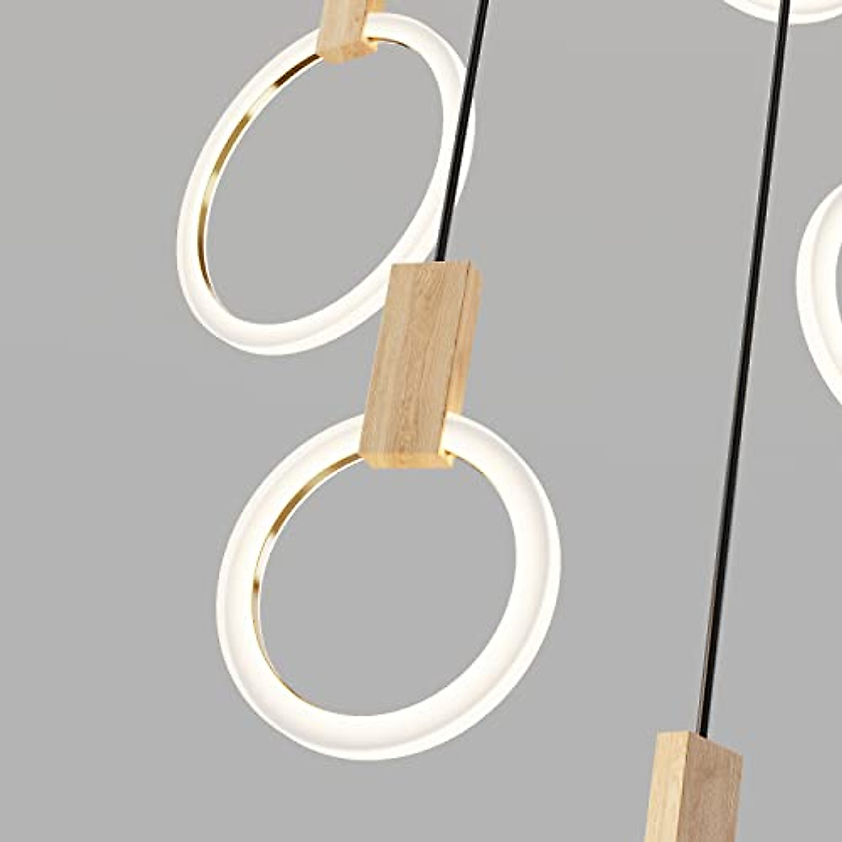 JAYMP 10 Rings Stair Chandelier High Ceiling Modern LED Acrylic Circle Wooden Nordic Art Pendant Lighting Long Chandeliers White Living Room Restaurant Hotel Hallway Entrance Staircase