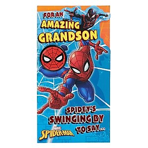 UK Greetings Marvel Spider-Man Birthday Card for Grandson With Envelope and Badge,Multi,121 mm x 229 mm