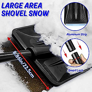 Snow Shovel, Portable Snow Shovels for Snow Removal, Lightweight Car Snow Shovel with D-Grip, Non-Slip Sponge and Durable Aluminum Blade Suitable for Driveway, Camping, Outdoor and Emergency(Black)