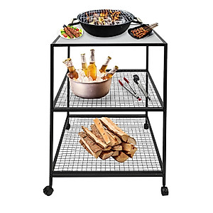 Outdoor Grill Dining Cart 3-Shelf Movable Dining Cart Adjustable Prep Cart Table Stand Storage Rack Shelves Kitchen Heavy Duty Grill Cart for Camping Lawn