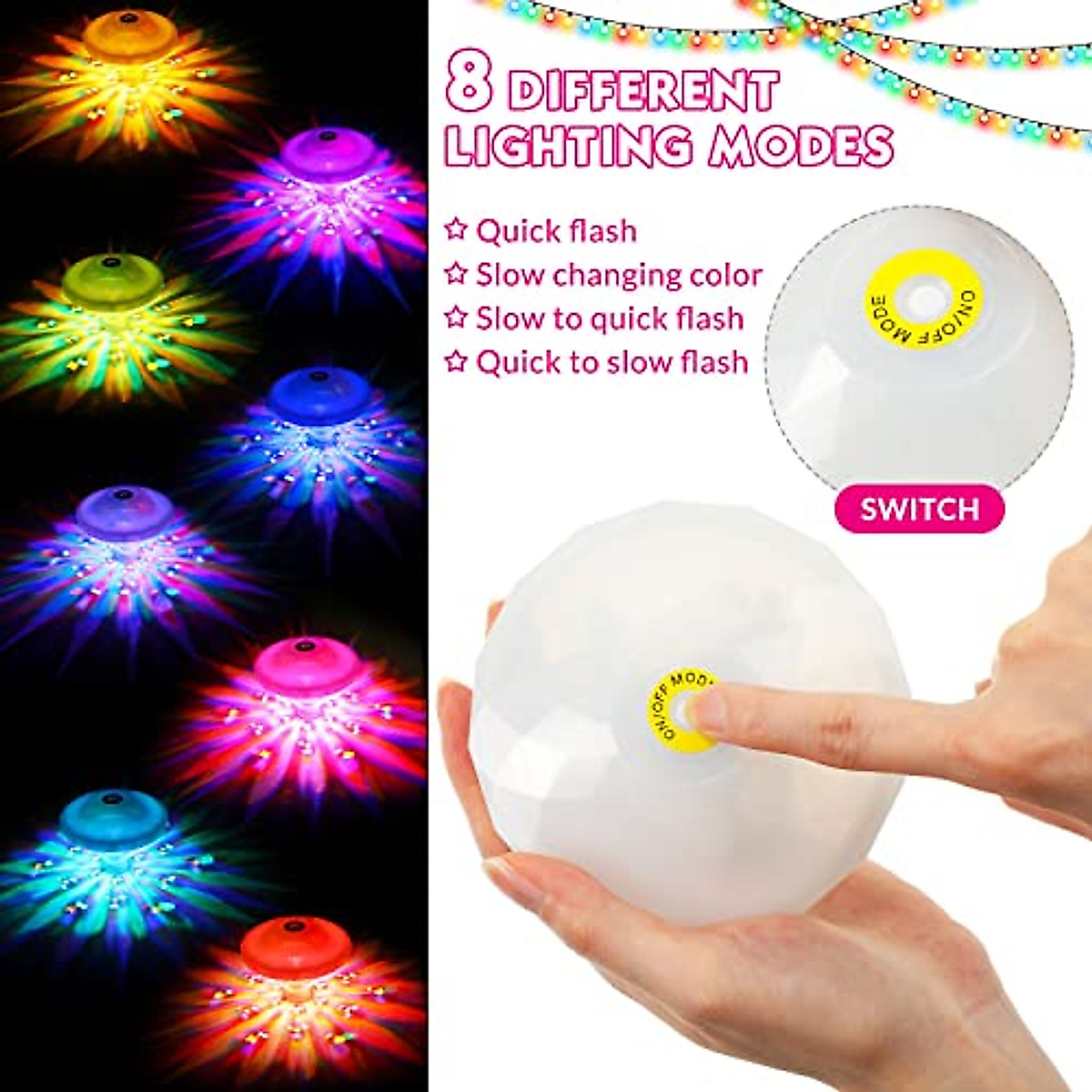 Macarrie 8 Pack Floating Pool Lights with 8 Modes for Swimming Pool, Waterproof LED Pond Underwater Light Up Pool Lights for Disco Pool Party Decorations