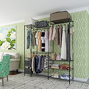 QORYX QR 5, Closet Organizer Metal Garment Rack Portable Clothes Hanger Home Shelf (70.5 x 15.7 x 76.8) ” , Powder Coating , Carbon steel, Black