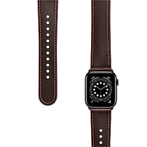 OUHENG Compatible with Apple Watch Band 49mm 45mm 44mm 42mm 41mm 40mm 38mm, Genuine Leather Bands Strap for iWatch Ultra 2/1 SE2 SE Series 9 8 7 6 5 4 3 2 1 (Dark Brown/Black, 49mm 45mm 44mm 42mm)