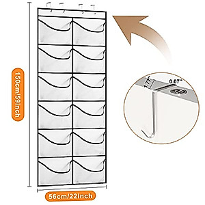 Over the Door Shoe Organizer, 12 Extra Large Mesh Pockets Hanging Shoe Rack Holder for Closet Door, Hanging Shoe Organizer Bags with 4 Metal Hooks Home Storage Hanging Bag (White)