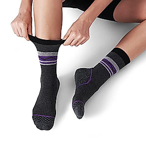 CS CELERSPORT 4 Pack Women's Merino Wool Crew Hiking Socks with Cushion Warm Thermal Winter Boot Athletic Socks, Black + Purple, Small