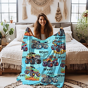 Personalized Car Blanket with Name for Boys, Customized Baby Blanket with Name for Boy, Soft Flannel Car Toddler Gifts for Christmas Birthday Memorial Day for Shower Children Bed 30"x40"