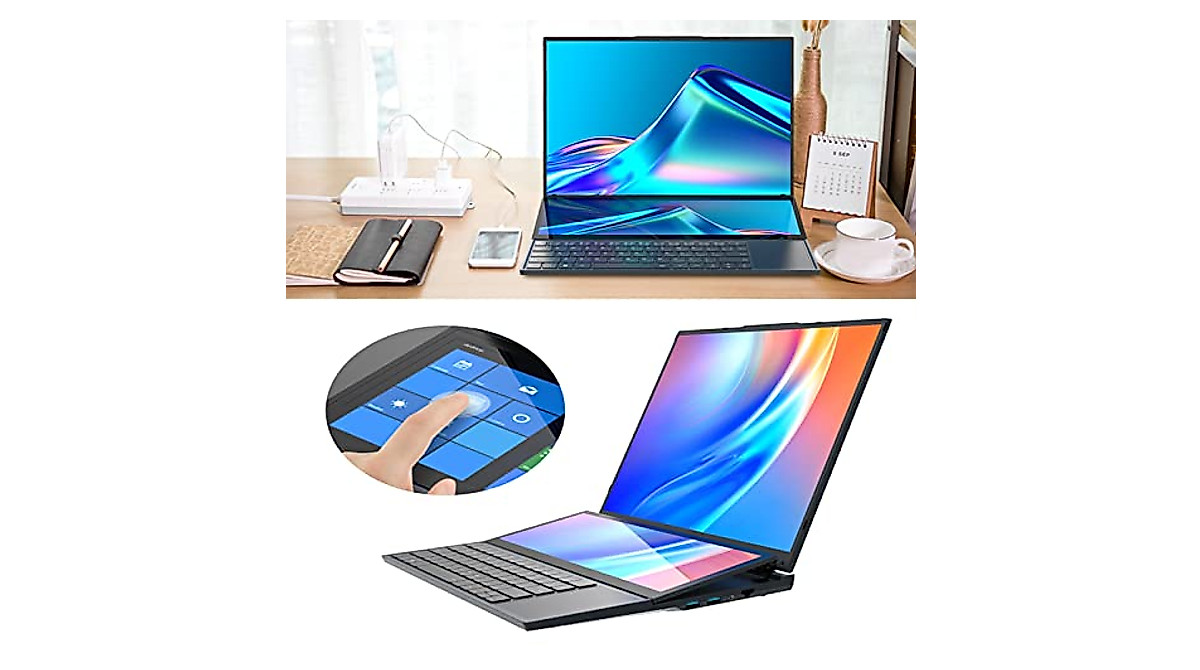 Shanrya Dual Touch Screen Laptop - 16in & 14in Dual Screen for Office