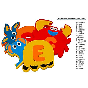 Bath Foam Alphabet Letters Toys - Non-Toxic Bathtub ABC Letters for Kids Toddlers - Premium Educational Floating Animals Puzzles with Toy Organizer for Baby Boys Girls - Set of 52 Pcs