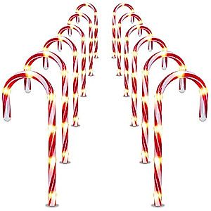 Joiedomi 12” Christmas Candy Cane Pathway Markers Lights with Stake,12 Pack Christmas Stakes Lights for Holiday Xmas Indoor Yard Patio Garden Walkway Christmas Decoration