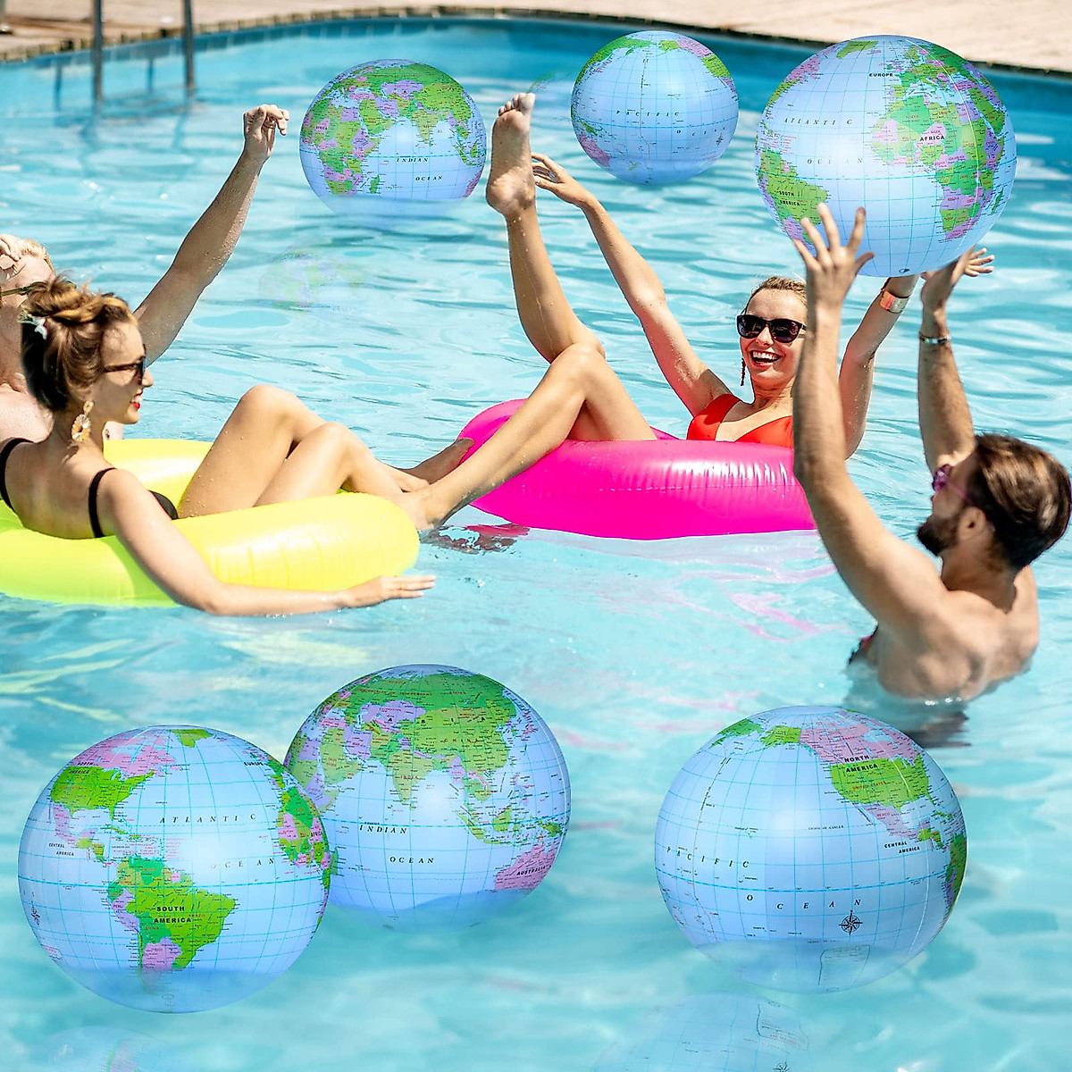 Sotiff 24 Pack 16 Inches Inflatable World Globe Beach Balls Blow up Earth Beach Ball Large Pool Toys for Party Birthday Party Favor Luau Decorations