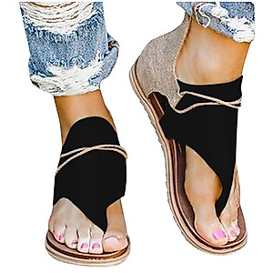 FABIURT Sandals for Women Roman Sandals Slip-On Ankle Strap Flip Flop Open Toe Casual Summer Beach Gladiator Flat Sandal