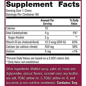 Bariatric Advantage Calcium Citrate Chewy Bites 500 mg - for Bariatric Surgery Patients - Vitamin D3 - Sugar-Free Chewable Calcium Supplement - Bariatric Calcium Chews - Caramel Flavor - 90 Count