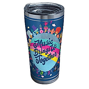 Tervis 1353674 DreamWorks Trolls - Music Together Stainless Steel Insulated Tumbler with Clear and Black Hammer Lid, 20oz, Silver